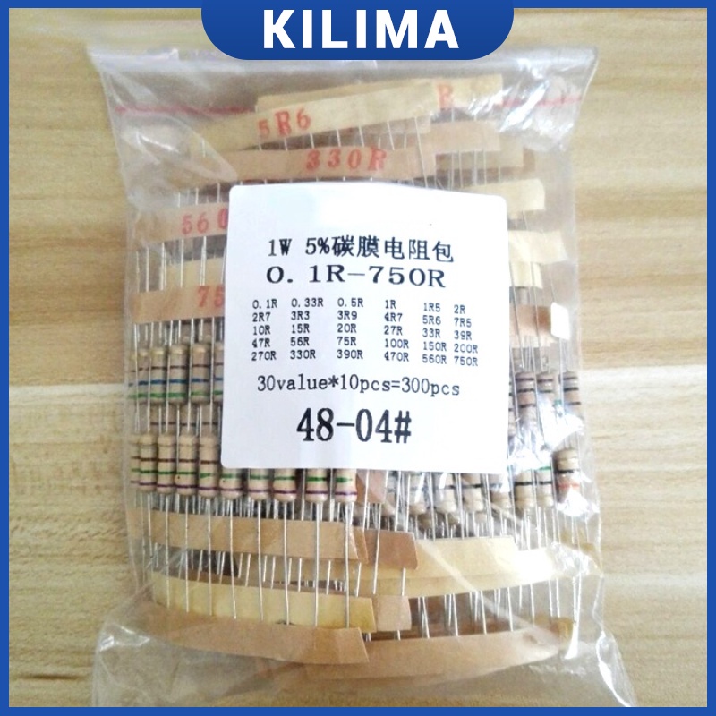 300Pcs 1W Carbon Film Resistor Set Assorted Kit 1W 5% 30Values X 10pcs ...