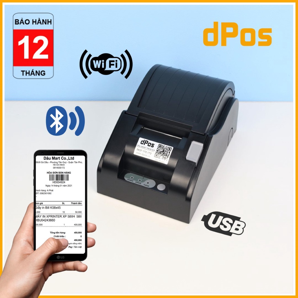 Invoice Printer K58 dPos GP5890 USB WIFI Print bill From Shopee Food ...