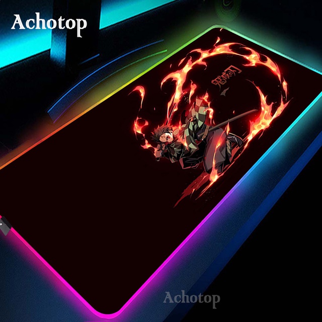 Anime Demon Slayer Mousepad Gaming Mouse Pad RGB LED Gamer Mat Computer ...