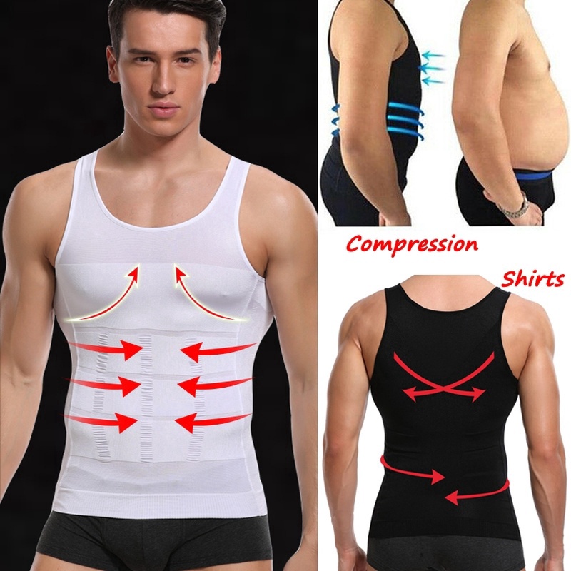 Mens Underwear Slimming Body Shaper Vest Chest Compression Shirt Shaper ...