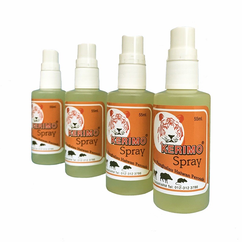 KERIMO Spray (55 ml x 4): Penghalau Tikus, Tupai, Monyet, Babi Hutan ...