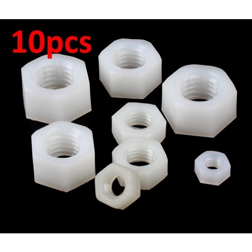 10pcs PA66 White Nylon Hex Nut Hexagon Plastic Nuts Metric Thread Suit ...