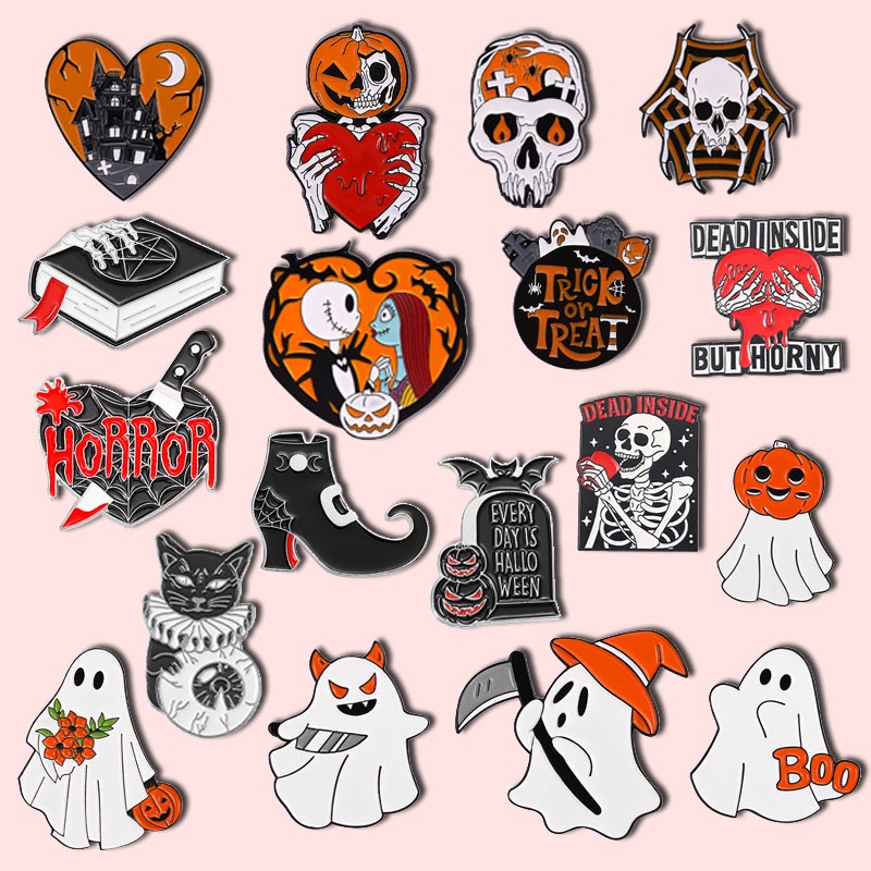 Punk Ghost Enamel Pin Skeleton Pumpkin Brooch Badges Gothic Skull ...