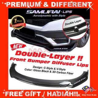 SAMURAI-LIPS Double Layer Universal Car Front Bumper Diffuser Lip AXIA ...