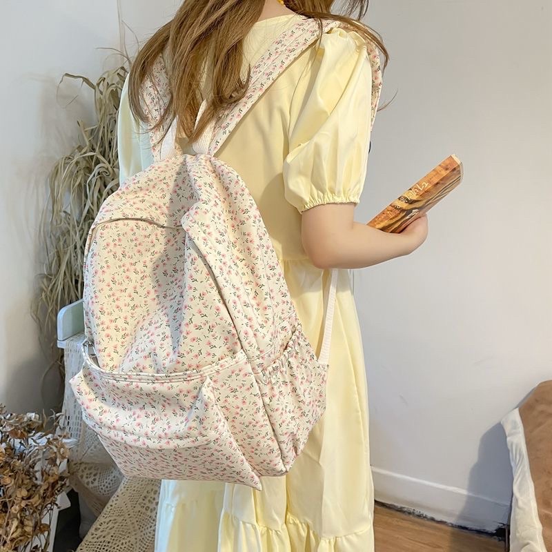 Large Volume Capacity Floral Aesthetic Little Flower Tulip Pattern Girl ...