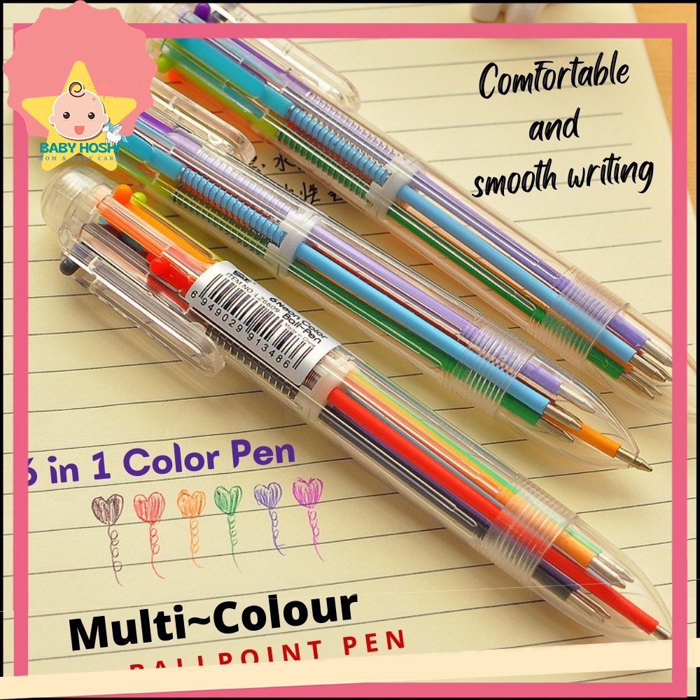 BH- Multicolor 6 IN 1 Ball Pen 0.5mm Multifunction School Office ...