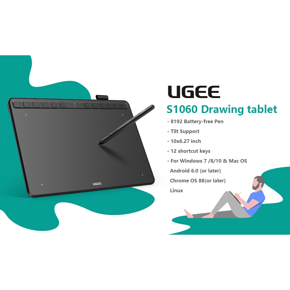10" x 6.27" UGEE S1060 Digital Drawing Tablet / Pen Tablet With 12 ...