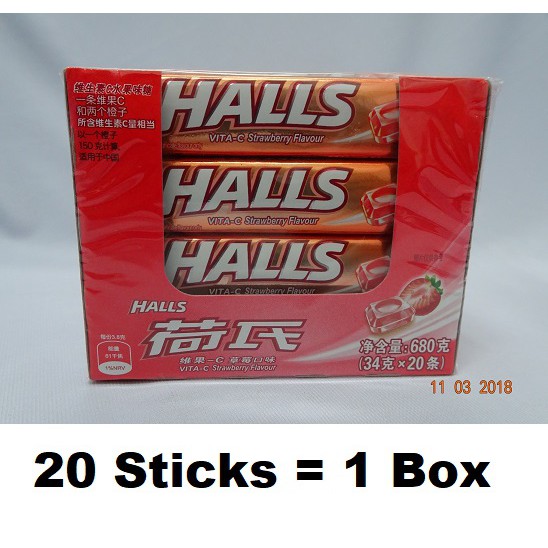 20 Sticks Halls Strawberry Flavoured Candy Stick 34g HALAL (LOCAL READY ...