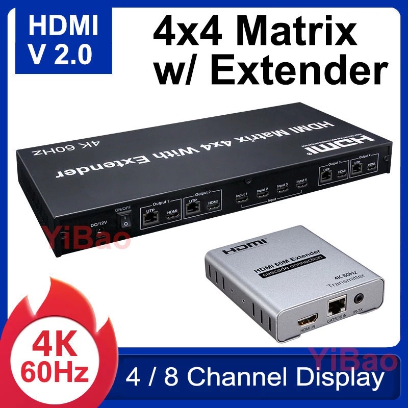 4K 60Hz 4X4 HDMI Matrix Extender HDMI 2.0 4X4 Matrix Via Cat5e cat 6 Rj45 Ethernet network Cable ...