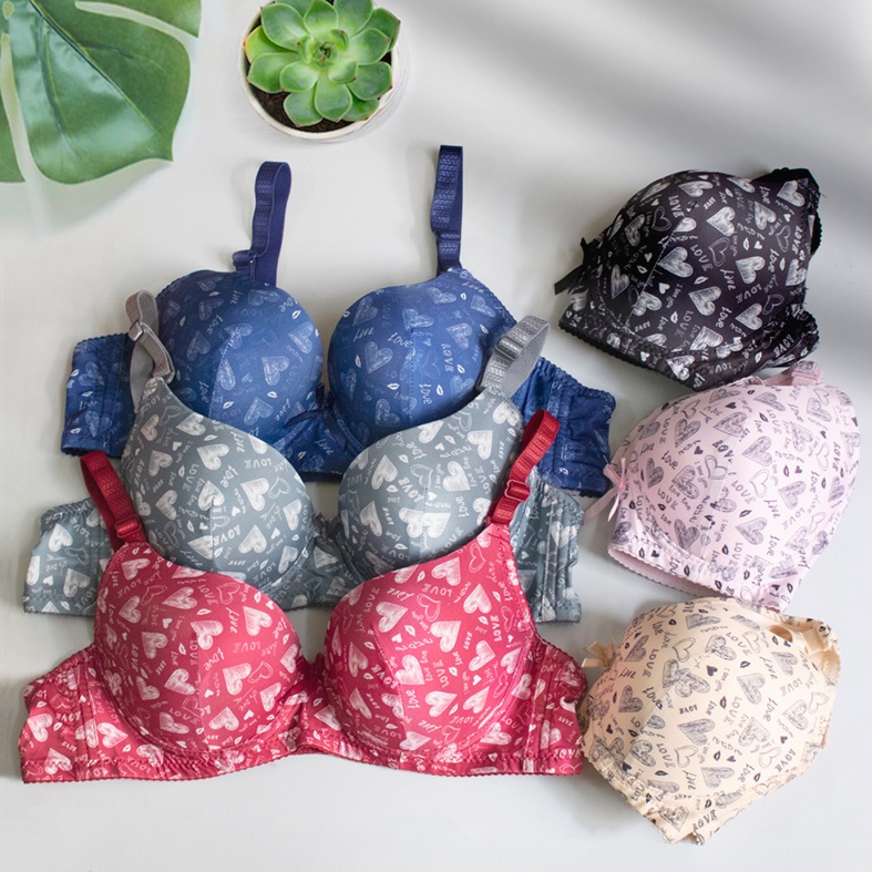 Bra Plus Size 38-44 B/C Wired Cotton Bra Heart Shape Printed [LOVIE ...