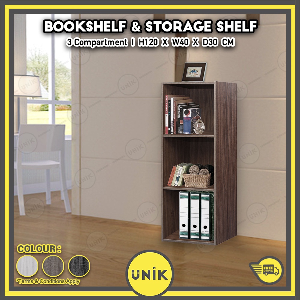[UNIK] EWIN 4ft (120cm) 3 Compartments Bookshelf File Cabinet Storage ...