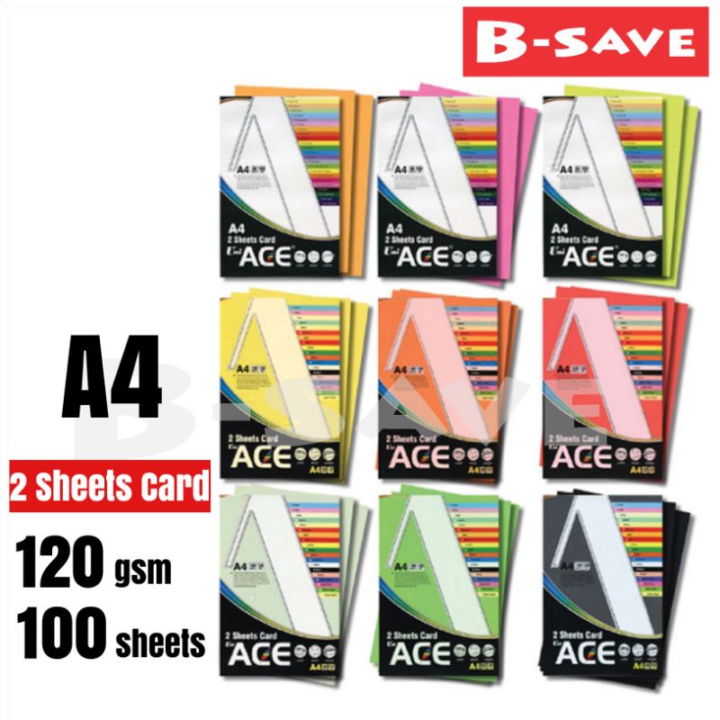 Uni Ace A4 Two Sheets Card 2 Sheets Card 120gsm Colour Card Kad Warna ...