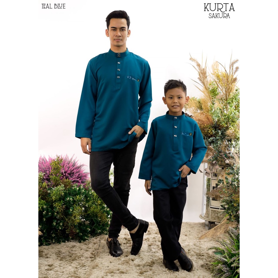KURTA SAKURA WARNA TEAL BLUE/ KURTA MODEN | Shopee Malaysia