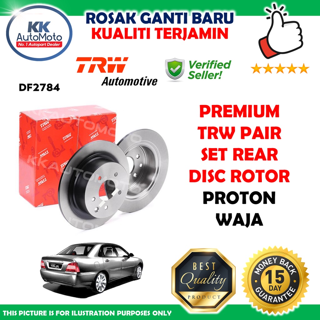 Proton Waja CPS MMC - Premium TRW 1 Pair Rear Brake Disc Rotor Set ...