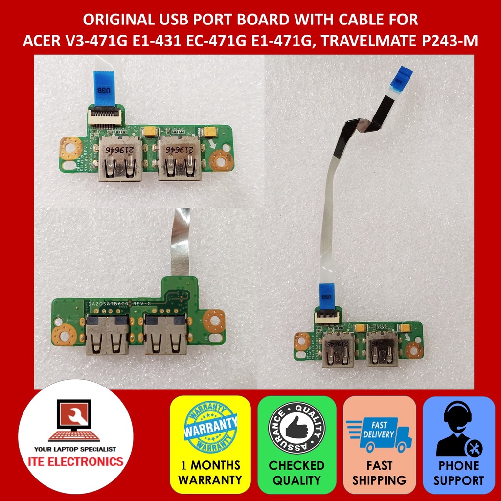 ORIGINAL ACER V3-471G E1-431 EC-471G E1-471G P243-M LAPTOP DUAL USB PORT BOARD WITH CABLE ...