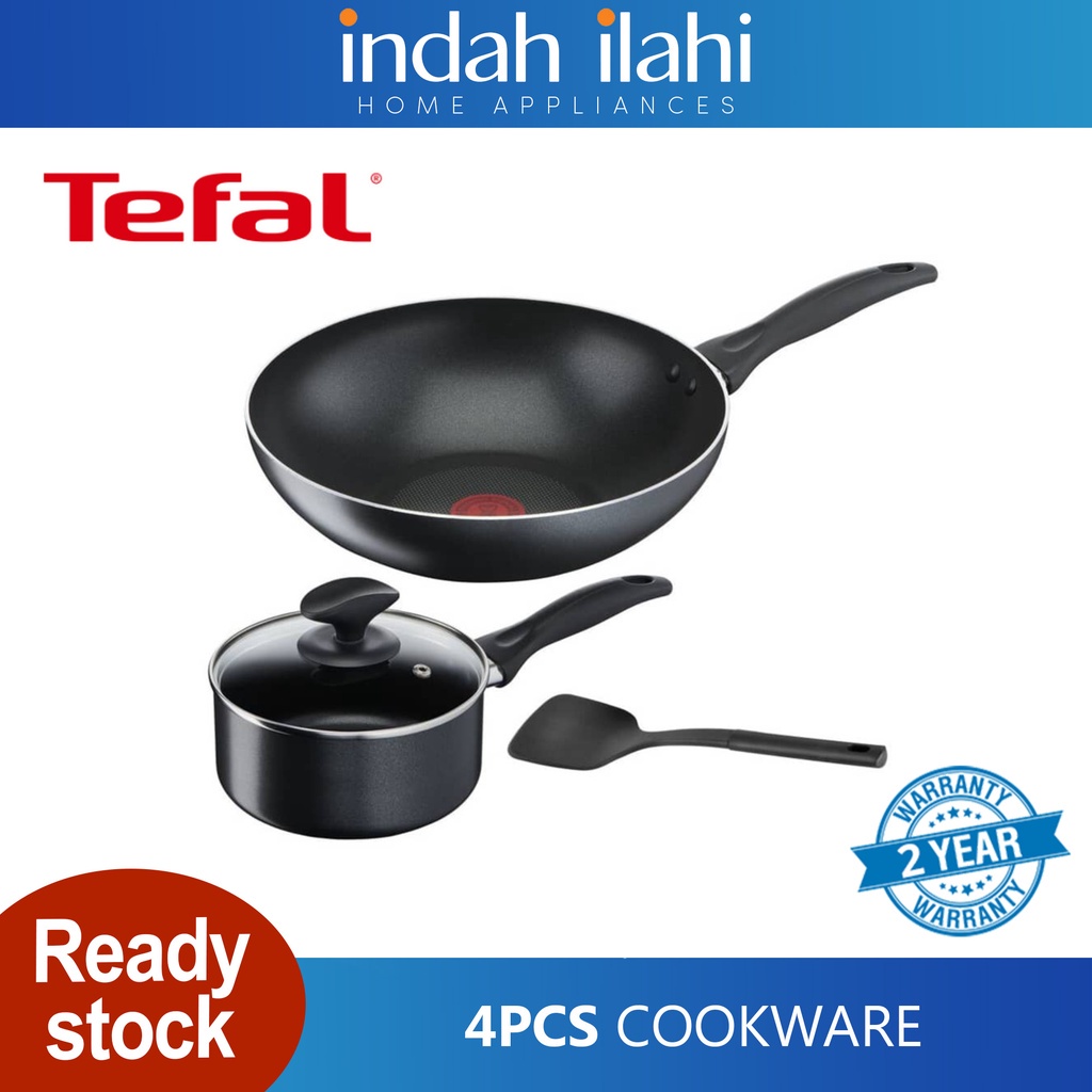 Tefal Cook & Clean 4pcs Set Wokpan 28cm + Saucepan 16cm Non-Stick B225S4 | Shopee Malaysia