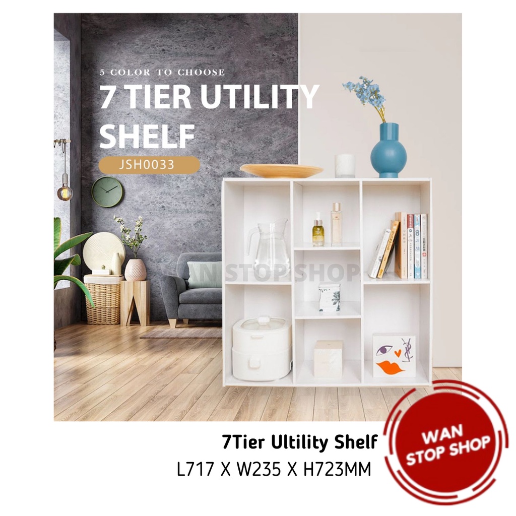 7 Tier Slot Book Shelf Rack 7 Tingkat Rak Buku Kabinet Wooden Book Rack ...