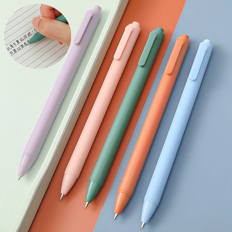 1Pc 0.5mm Black Ink Manual Gel Pens/ Simple Macaron Colored Retractable ...