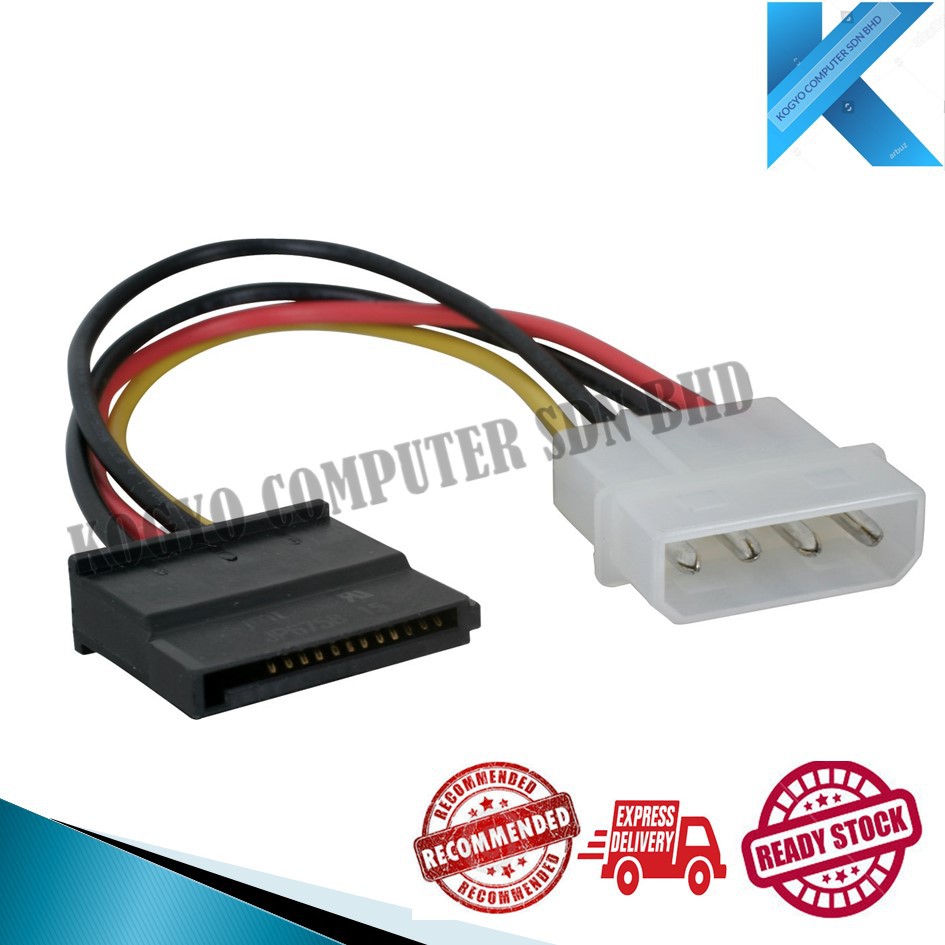 IDE 4-Pin Male To Serial ATA SATA 15-Pin Female Power Adapter Cable ...