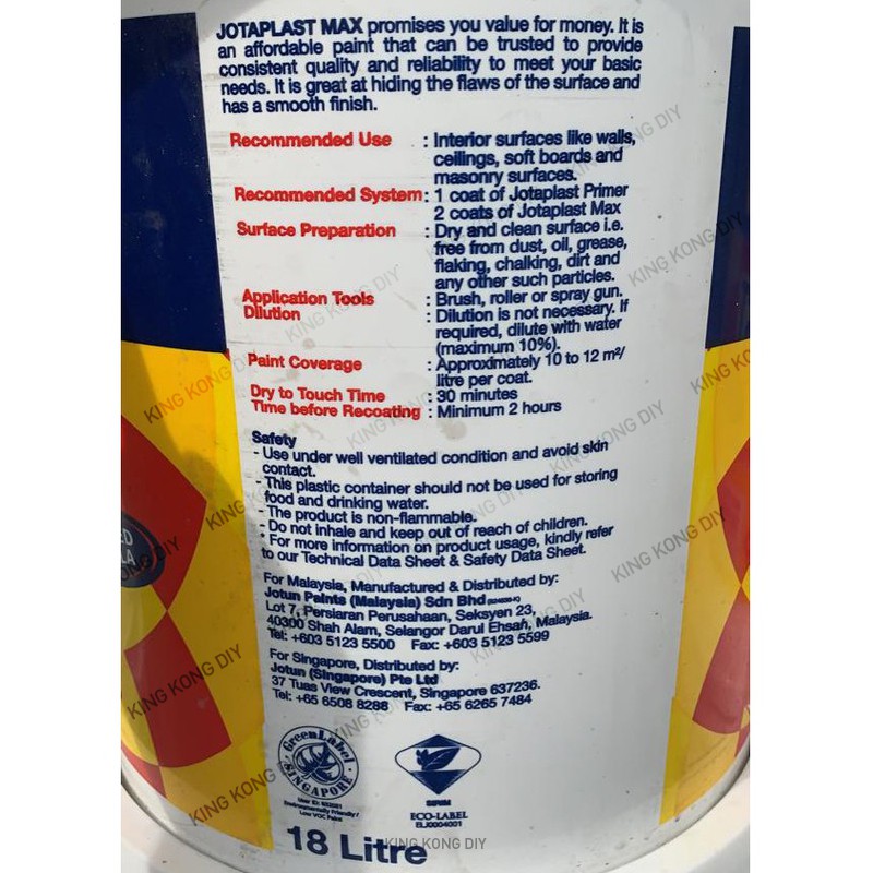 18L JOTUN Jotaplast Max 0000 White Paint KCC Evamaxx Interior Undercoat ...