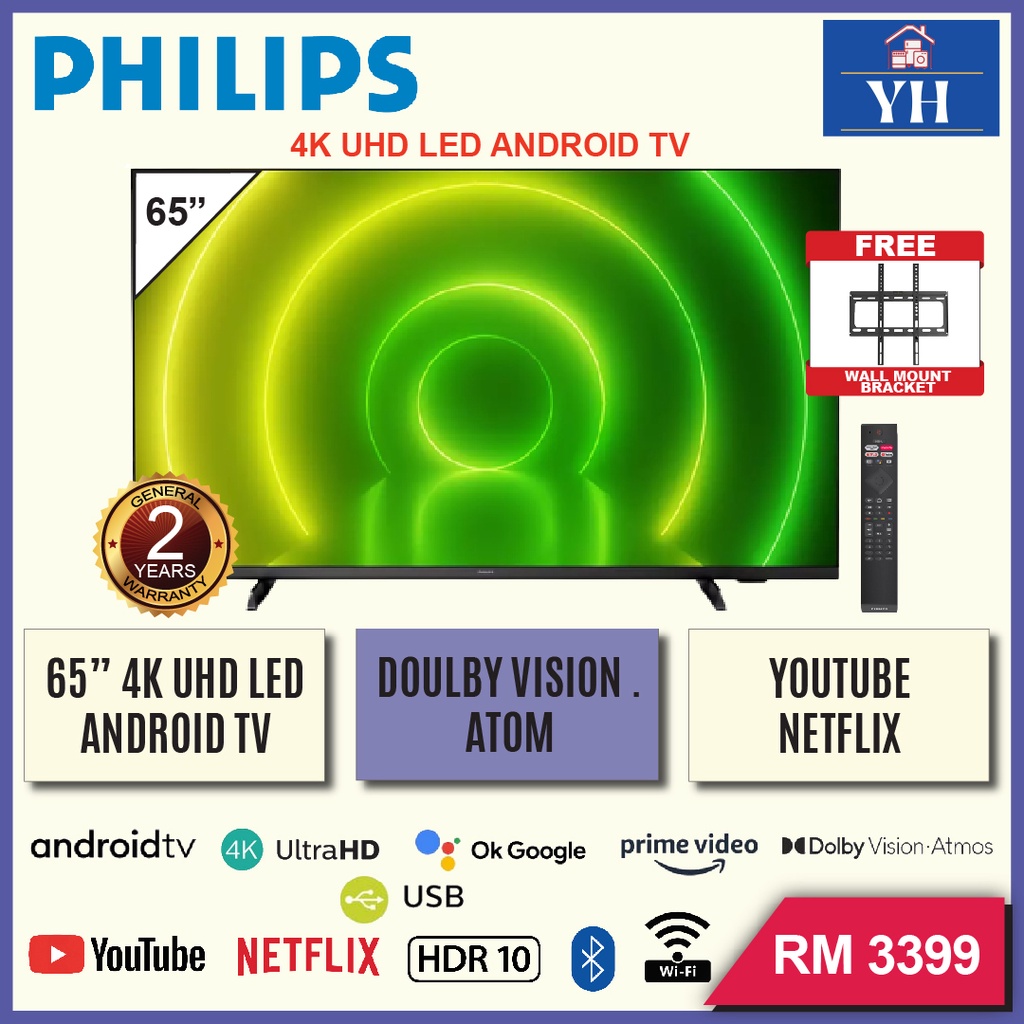 Philips 65" 4K UHD LED Android TV Dolby Atmos Dolby Vision Youtube ...