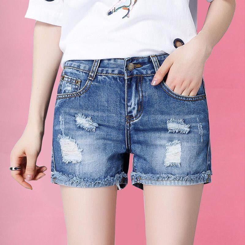Korean Summer Loose Women Wide Leg Ripped Denim Shorts & Short Jeans ...