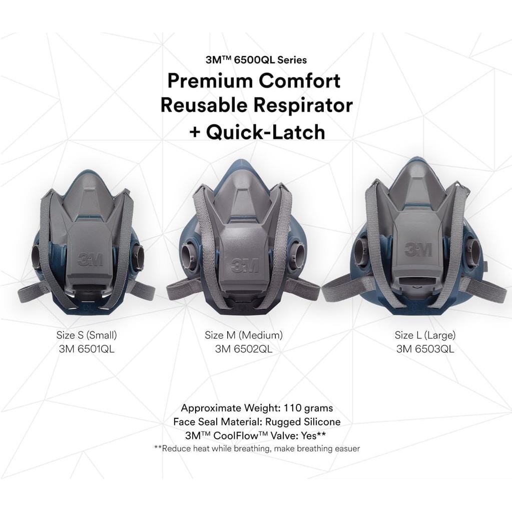 3M 6500QL Series Premium Reusable Respirator/ 6501QL (S), 6502QL (M ...