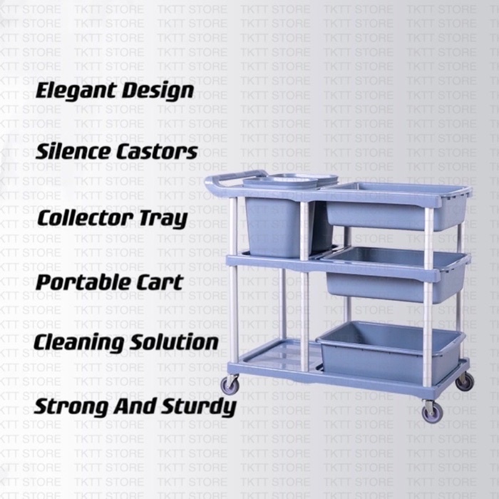 TKTT ™️ 3+2 Plastic Collector Cart Food Court Cleaning Trolley ...