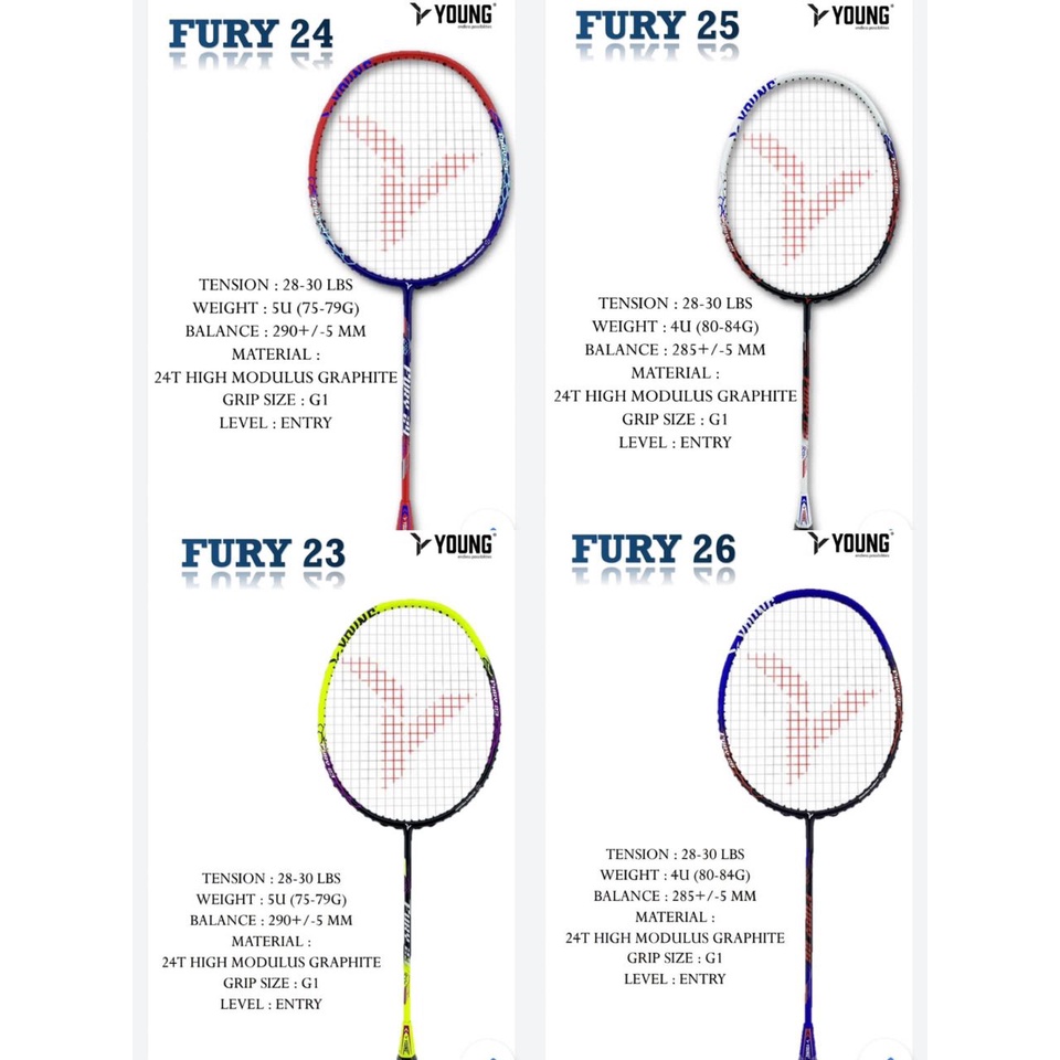 New Arrival !!! Young Fury 23, 24, 25, 26 Badminton Racket Hitting ...
