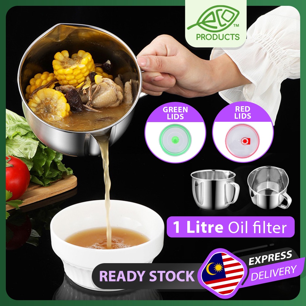 🌏 Eco.Products SUS304 COOKING OIL FILTER CUP 1L Sauce Soup Fat ...