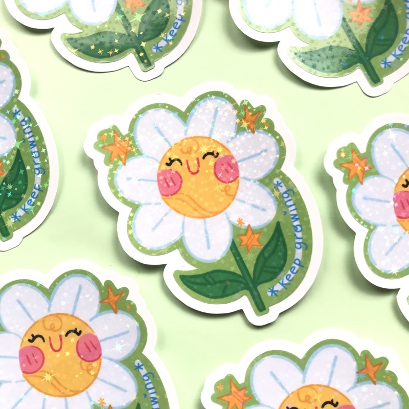 Waterproof Daisy Keep Growing Glossy Holographic Sticker ...