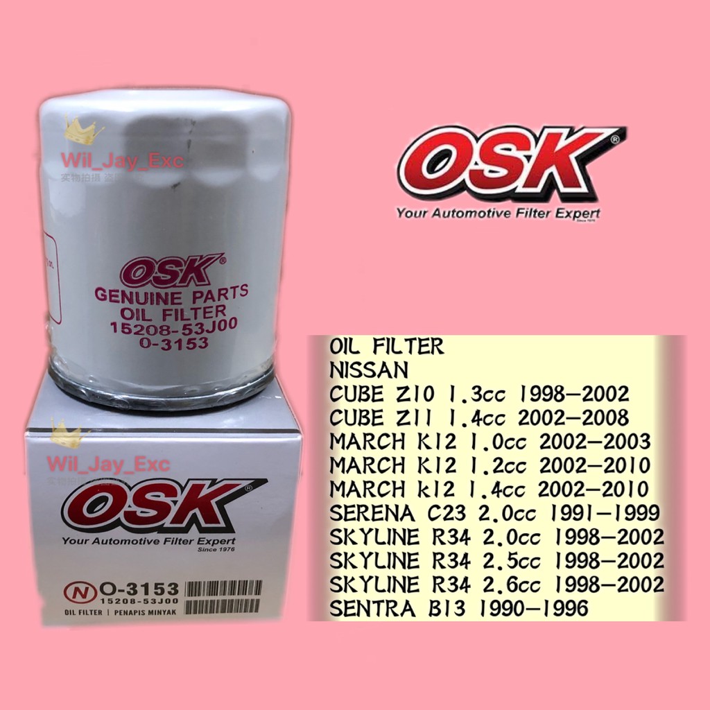 OSK O-3153 OIL FILTER NISSAN CUBE, MARCH, SERENA C23,SKYLINE R34 ...