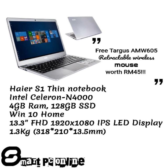 Haier S1 Ultra-Thin Notebook /N4000/4GB/128GB SSD/13.3-Inch IPS FHD ...