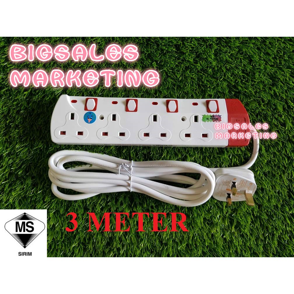 BIGSALES 4 Way x 3 Meter Extension Wire Trailing Socket | Shopee Malaysia