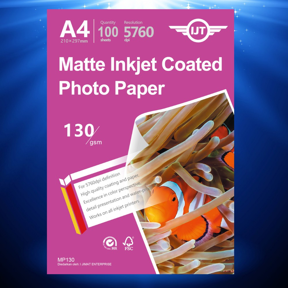 100's/pack IJT MP110 / MP130 Matte Inkjet Coated Photo Paper A4 Size ...