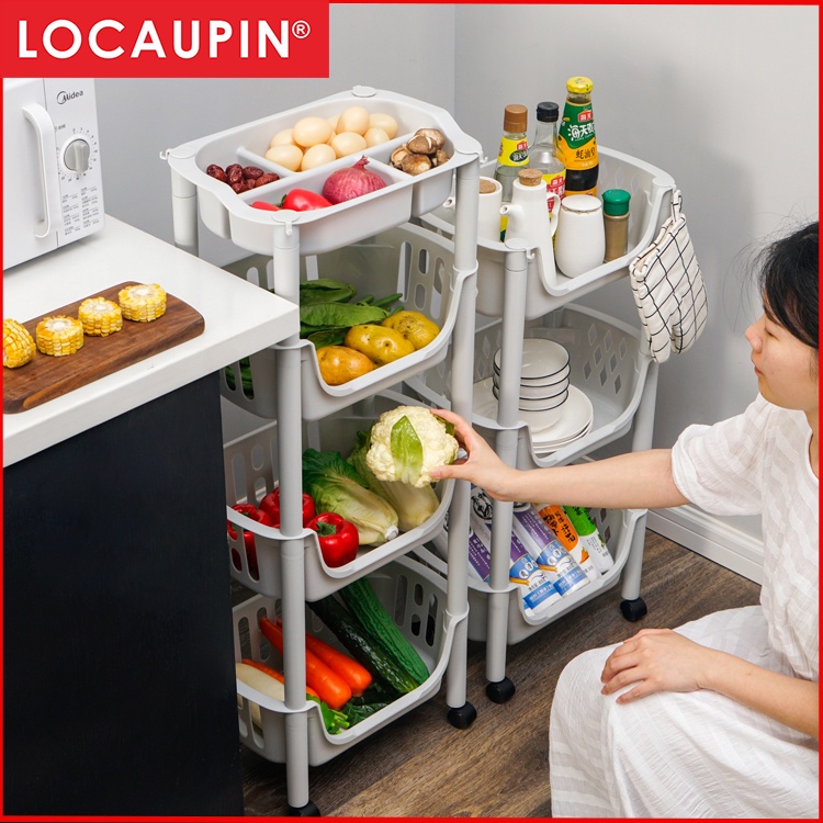 Locaupin 4Tier Kitchen Storage Trolley with Wheels Plastic Fruit ...