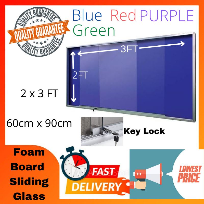 Papan Kenyataan Kabinet Berkaca/Foam Notice Board Sliding Glass Cabinet 4 Color AVL 2x3 3x4 3x5 ...