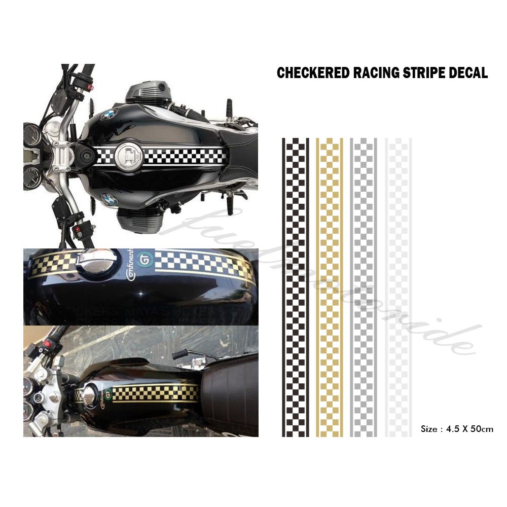 Classic Checkered Stripe Sticker Scrambler Harley Triumph BMW CB W175 ...