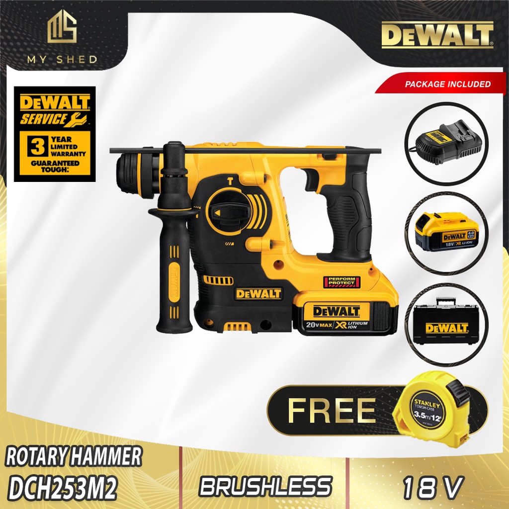 DEWALT DCH253M2-GB 18V Li-ion 3 Mode Cordless Rotary Hammer Drill (24mm ...