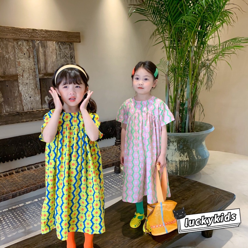 Summer Baby Girls Flower Print Stripe Contrasting Colors Short Sleeve ...