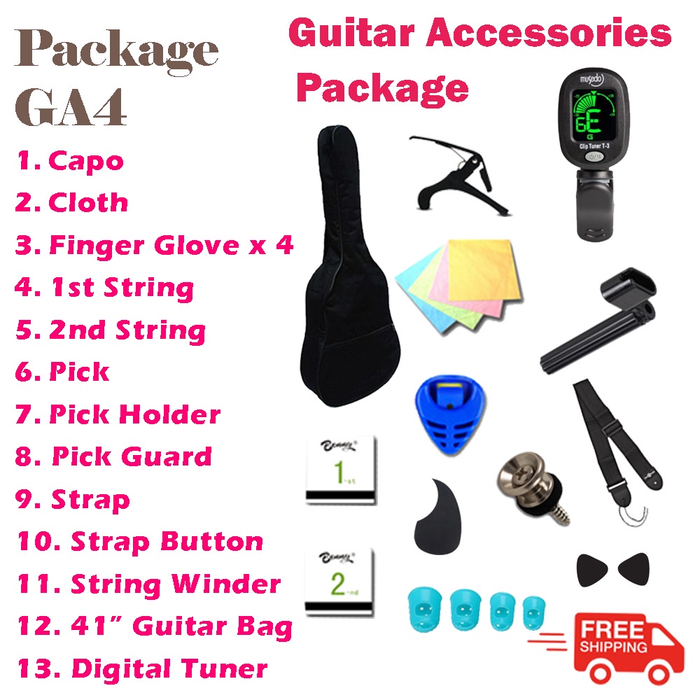 Acoustic Guitar Package A. Guitar Bag. Guitar Pick. Guitar String ...