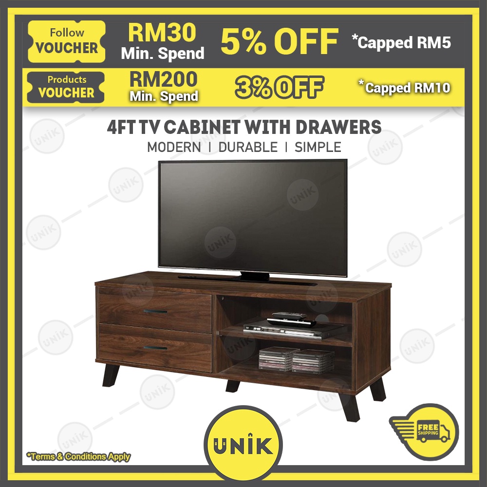 [UNIK] 4ft TV Hall Cabinet Console with Drawers and Compartments ...