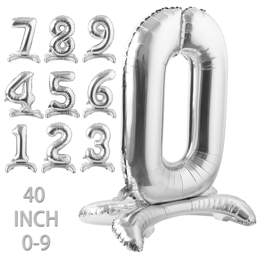 40 inch standing Silver Number Balloon Number Digit Helium Foil Ballons ...