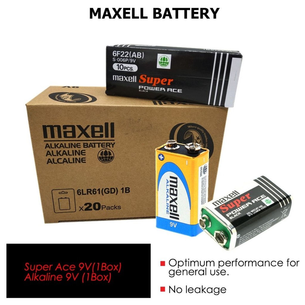 Maxell Super Ace 9V Battery (1Box-10Pcs) / Maxell Alkaline 9V Battery ...