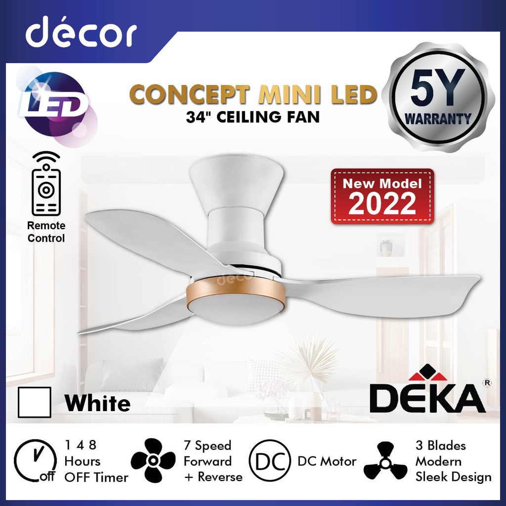 DEKA Fan DEKA CONCEPT MINI LED 34" 3 Blades 14 Speed DC Motor Remote ...