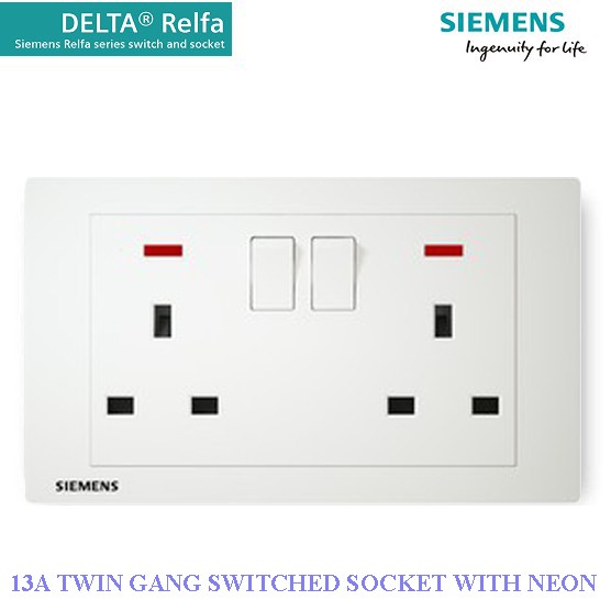 SIEMENS DELTA® Relfa SERIES 13A TWIN GANG SWITCHED SOCKET WITH NEON ...