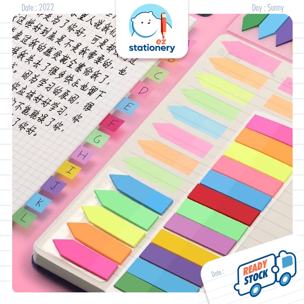 🇲🇾 Ready Stock PET Fluorescent Bookmark Sticker Index Label Sign Here ...