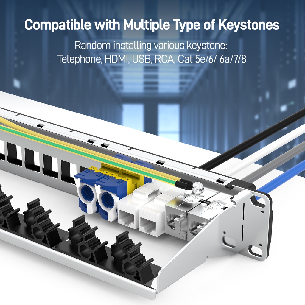 AMPCOM 24 Port Blank Keystone Patch Panel 1U STP/UTP Rack Wall Mount ...