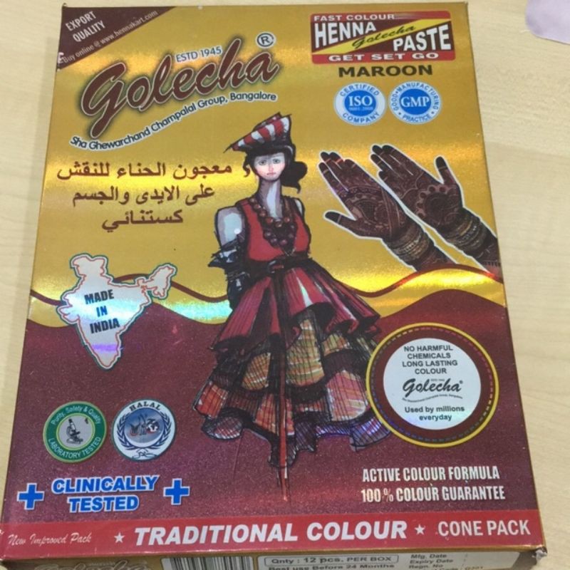Golecha Henna / Inai 12x Cone (Maroon/Cherry) | Shopee Malaysia
