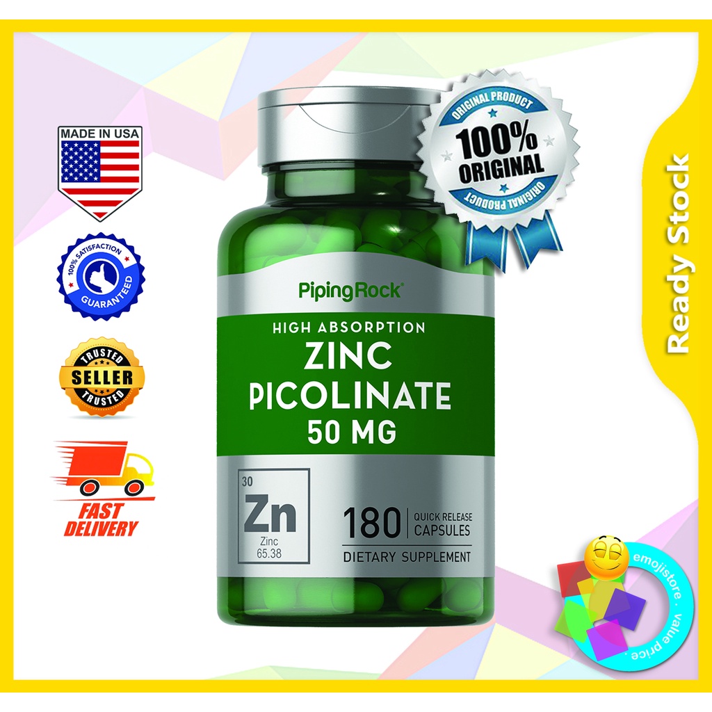 Piping Rock Zinc Picolinate (High Absorption Zinc), 50 mg, 180 Capsules ...